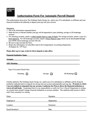 Fillable Online Authorization Form For Automatic Payroll Deposit ...