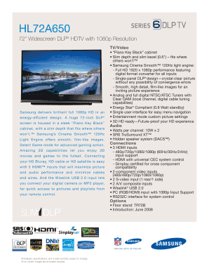 Fillable Online 72" Widescreen DLP HDTV with 1080p Resolution Fax Email ...