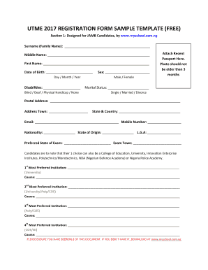 Fillable Online UTME 2017 REGISTRATION FORM SAMPLE TEMPLATE (FREE) Fax ...