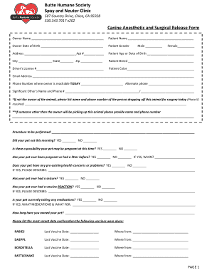 Fillable Online buttehumane Spay and Neuter Clinic Fax Email Print ...