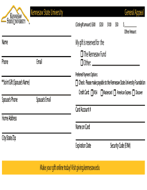 Fillable Online General Appeal Card - Kennesaw State University Office of ... Fax Email Print ...