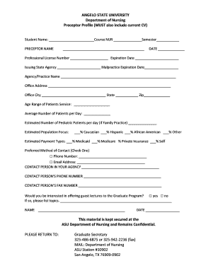 Fillable Online Preceptor Profile (MUST also include current CV) Fax Email Print - pdfFiller