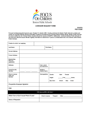 Fillable Online CORI/SORI REQUEST FORM BOSPS FEE CODE Fax Email Print - pdfFiller