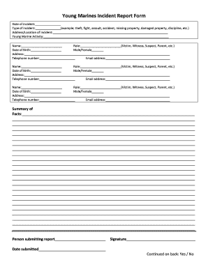 Fillable Online Young Marines Incident Report Form Fax Email Print ...