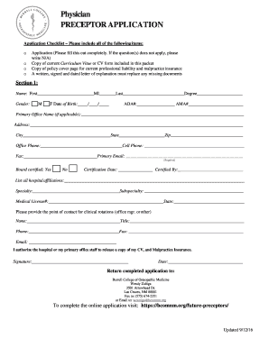 Fillable Online Physician PRECEPTOR APPLICATION - bcomnm.org Fax Email ...