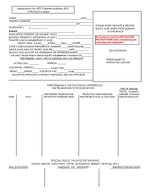 Fillable Online Theatre Auditions Application Form - NETC Online Fax ...