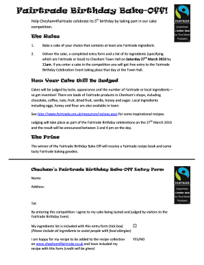 Fillable Online Fairtrade Birthday Bake-Off Entry Form ...