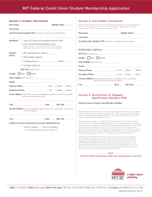 Fillable Online MIT Federal Credit Union Student Membership Application. MIT Federal Credit ...