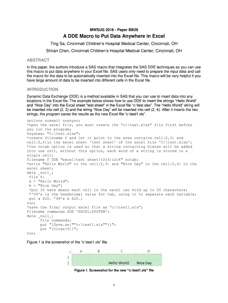 Fillable Online A DDE Macro to Put Data Anywhere in Excel Fax Email ...