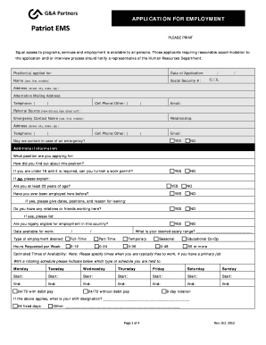 Fillable Online Patriot EMS Employment Application Fax Email Print ...