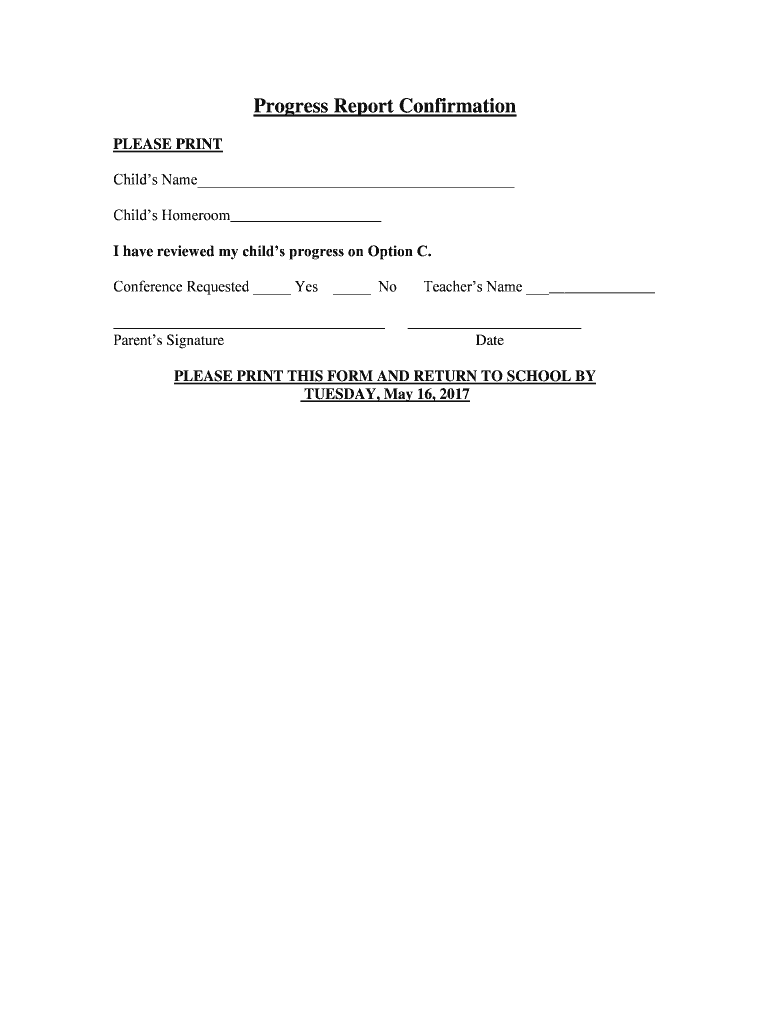Fillable Online Progress Report Confirmation Fax Email Print - pdfFiller