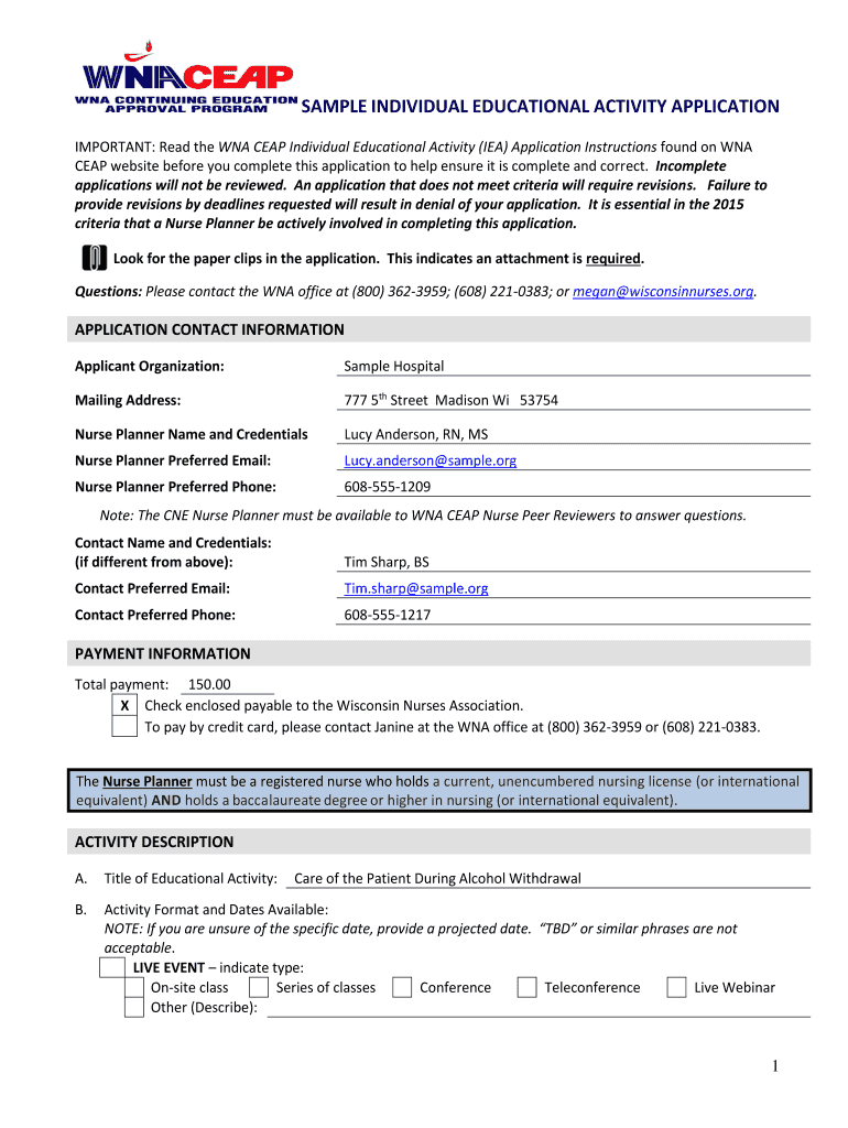 Fillable Online SAMPLE INDIVIDUAL EDUCATIONAL ACTIVITY APPLICATION Fax ...