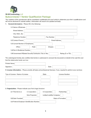 Fillable Online Subcontractor / Vendor Qualification Package Fax Email ...