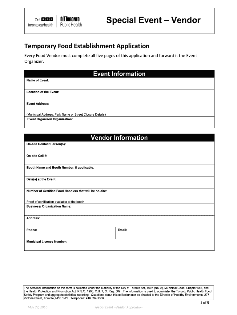Fillable Online Temporary Food Establishment Application. Temporary ...