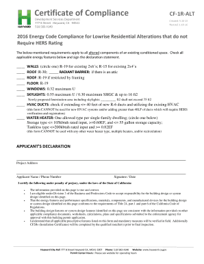 Fillable Online Certificate of Compliance CF-1R-ALT - hayward-ca.gov ...
