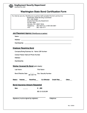 Fillable Online washington state bond certification form - Project Hope ...