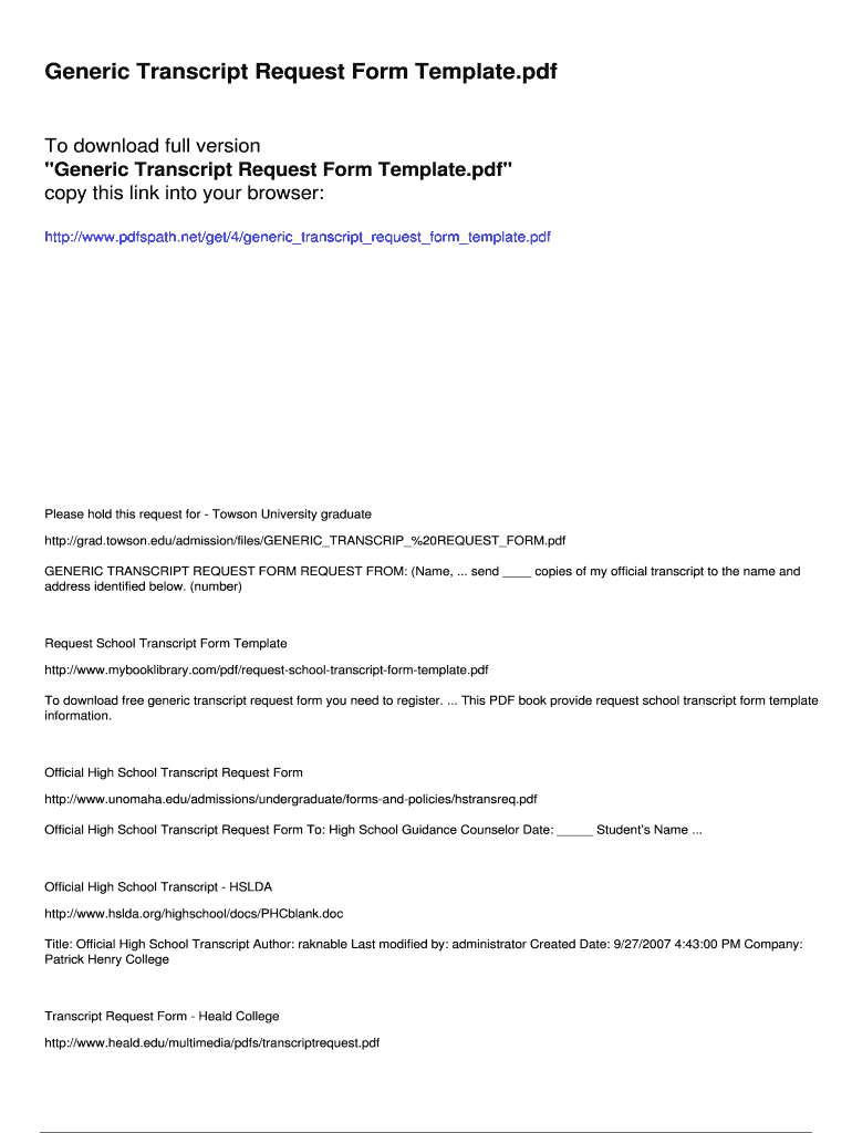 Fillable Online Generic Transcript Request Form Template - Pdfslibforme ...