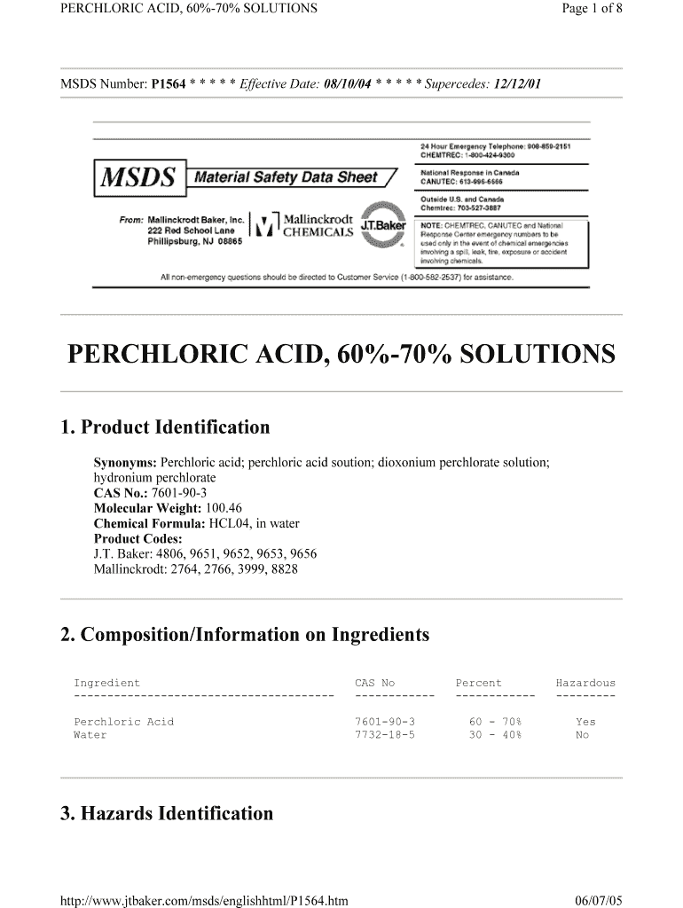 Fillable Online PERCHLORIC ACID, 60%-70% SOLUTIONS Fax Email Print ...