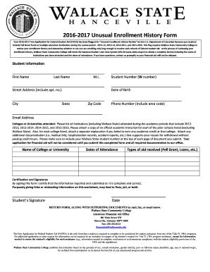 Fillable Online wallacestate 2016-2017 Unusual Enrollment History Form ...