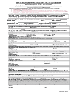 Fillable Online SOUTHSIDE PROPERTY MANAGEMENT TENANT DETAIL FORM Fax ...