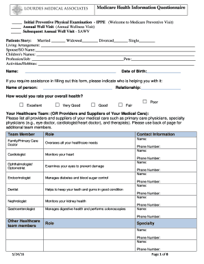 Fillable Online Medicare Annual Wellness Visit/Health Information ...