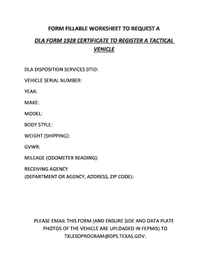 Fillable Online DLA FORM 1928 CERTIFICATE TO REGISTER A TACTICAL Fax ...