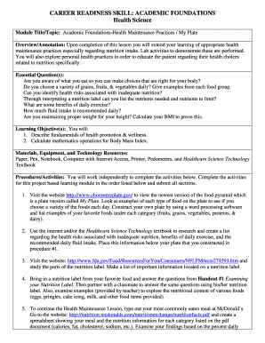 Fillable Online CAREER READINESS SKILL: ACADEMIC FOUNDATIONS Health ...