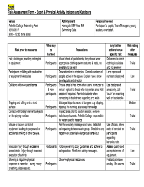 Fillable Online Generic Risk Assessment Form Sport & Physical Activity ...