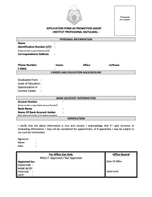 Fillable Online APPLICATION FORM AS PROMOTION AGENT -INSTITUT ...