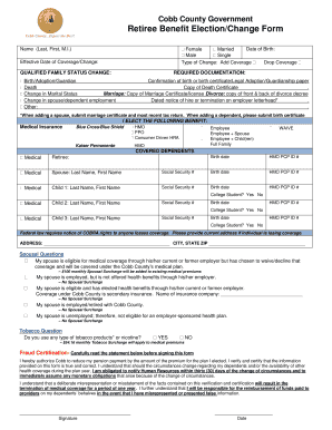 Fillable Online Cobb County Government Retiree Benefit Election/Change Form Fax Email Print ...