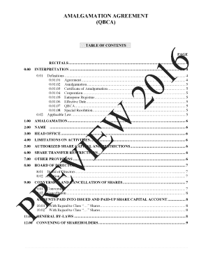 Fillable Online AMALGAMATION AGREEMENT (QBCA). AMALGAMATION Fax Email Print - pdfFiller