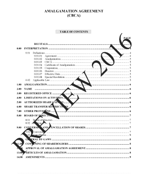 Fillable Online AMALGAMATION AGREEMENT (CBCA). AMALGAMATION Fax Email ...