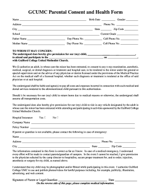 Fillable Online GCUMC Parental Consent and Health Form Fax Email Print ...