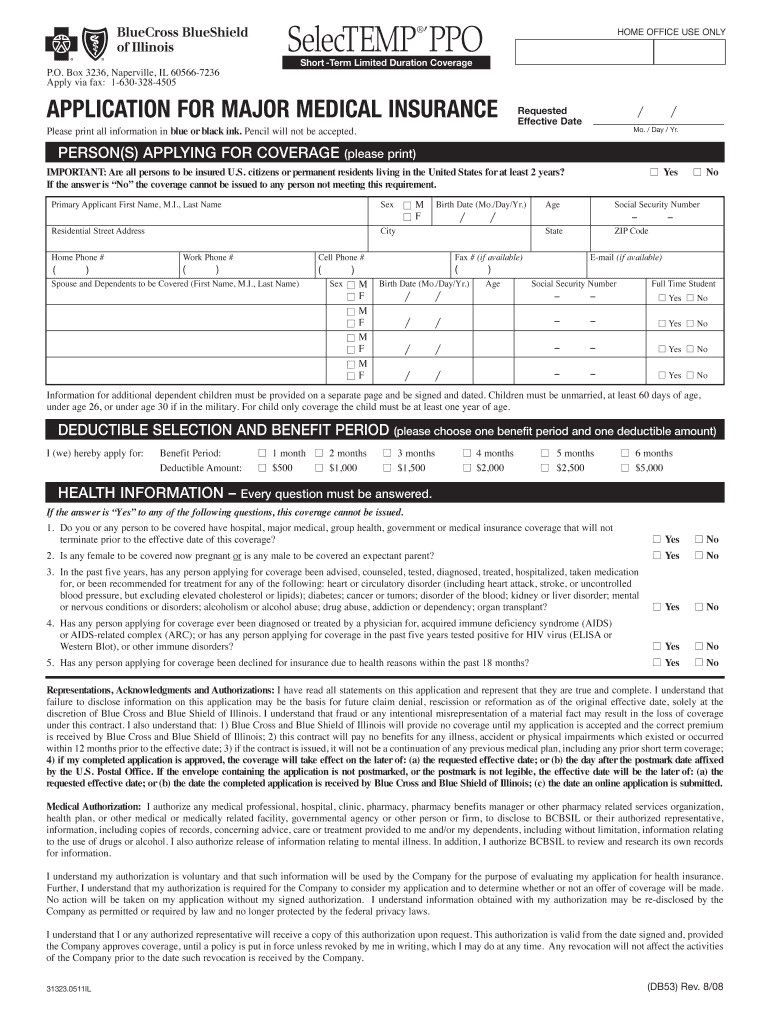 Fillable Online SelecTEMP PPO Home office Use only - BCBSIL Fax Email ...