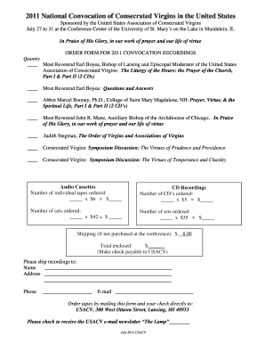 Fillable Online 2011 National Convocation of Consecrated Virgins in the ...