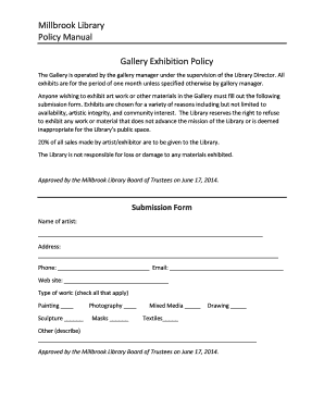 Fillable Online Millbrook Library Policy Manual Gallery Exhibition ...