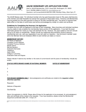Fillable Online AAUW HONORARY LIFE APPLICATION FORM Fax Email Print - pdfFiller