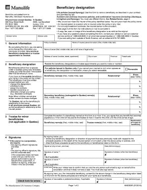 Fillable Online Beneficiary designation - Manulife Fax Email Print ...
