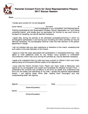 Fillable Online Parental Consent Form for Zone Representative Players ...
