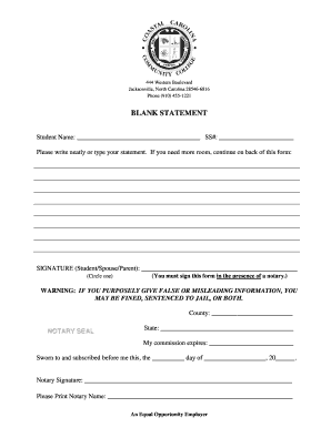 Fillable Online Blank Statement Form. 2017-2018 Blank Statement Form ...