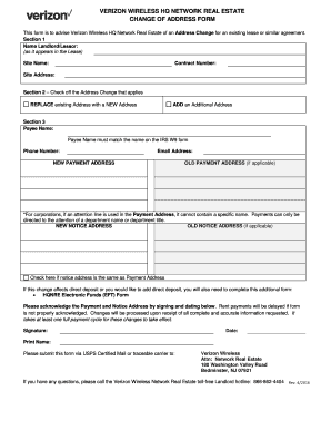 Fillable Online verizon wireless hq network real estate change of ...