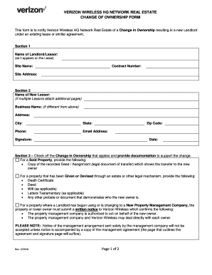 Fillable Online Ownership Change Form - Verizon Wireless Fax Email ...