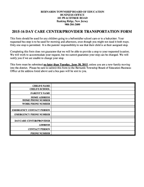 Fillable Online 2015-16 Day Care Form Fax Email Print - pdfFiller