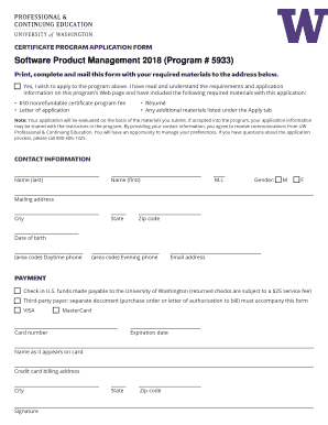 Fillable Online Software Product Management 5933 Certificate ...