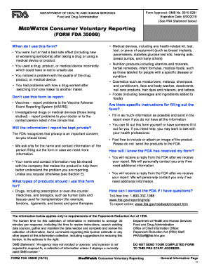 Fillable Online FORM FDA 3500B. MEDWATCH Consumer Reporting Medical ...