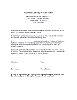 Fillable Online General Liability Waiver Form Fax Email Print - pdfFiller