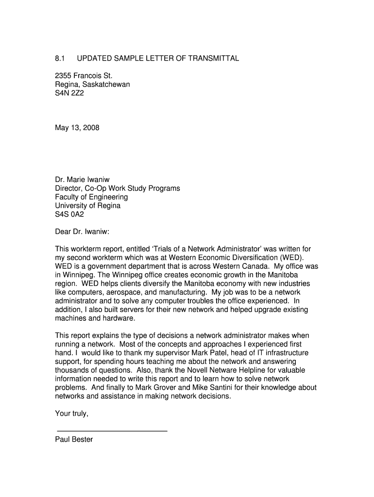 Fillable Online UPDATED SAMPLE LETTER OF TRANSMITTAL Fax Email Print ...