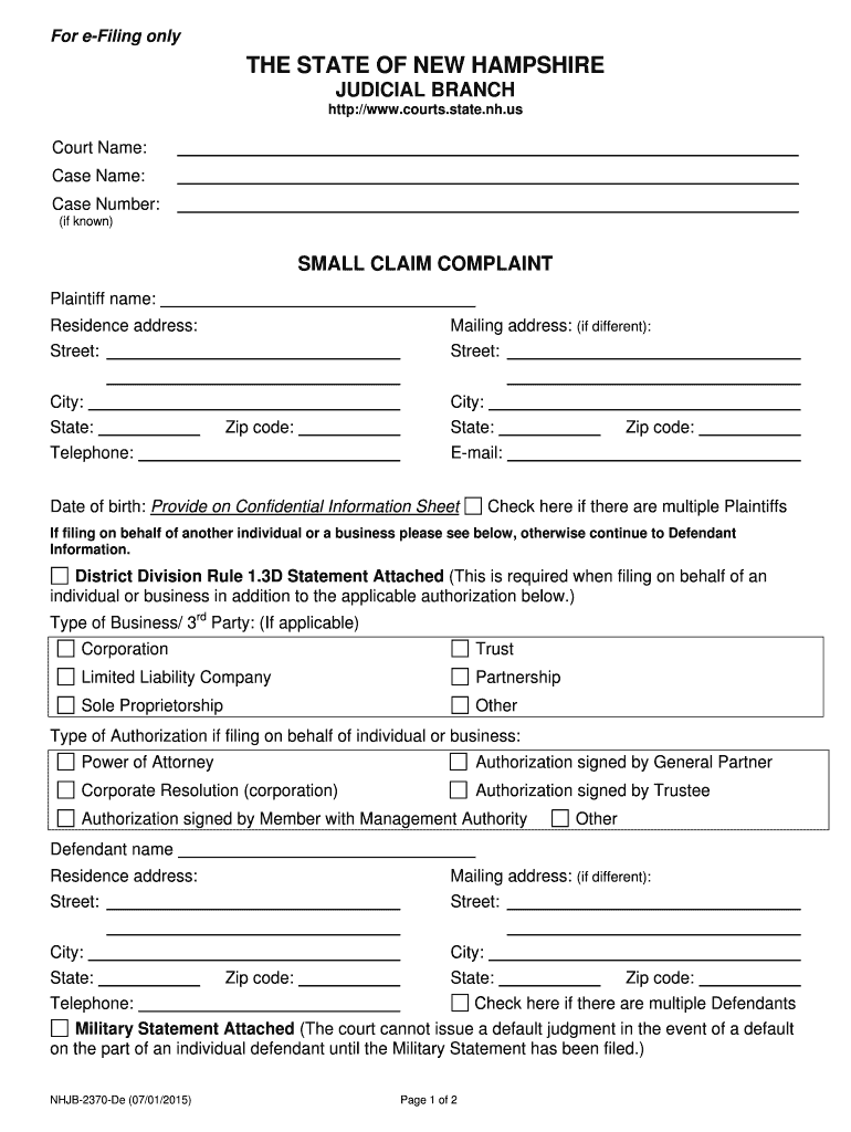 Fillable Online Small Claim Complaint (eCourt) Fax Email Print - pdfFiller