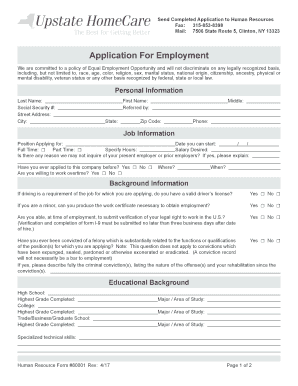 Fillable Online Application For Employment - Upstate HomeCare Fax Email Print - pdfFiller