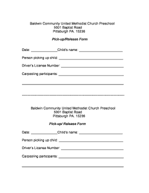 Fillable Online Pick-Up/Release Form Fax Email Print - pdfFiller